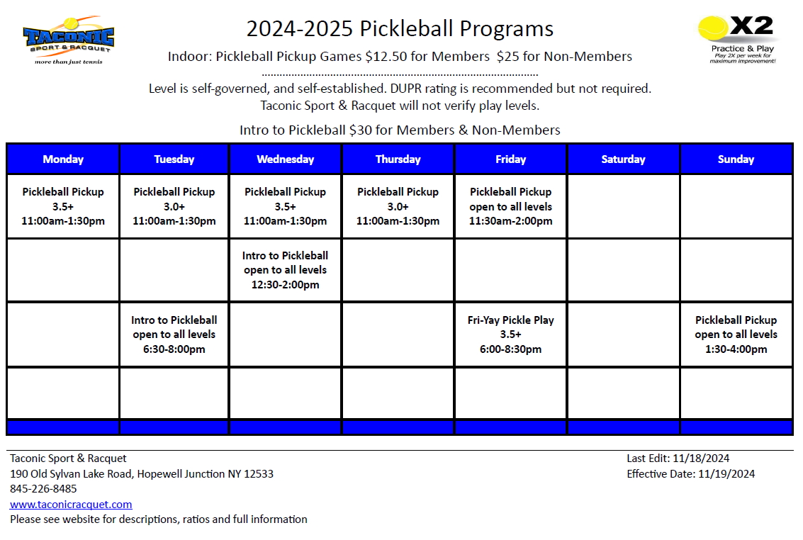 Pickleball Playing Programs - Taconic Sport & Racquet