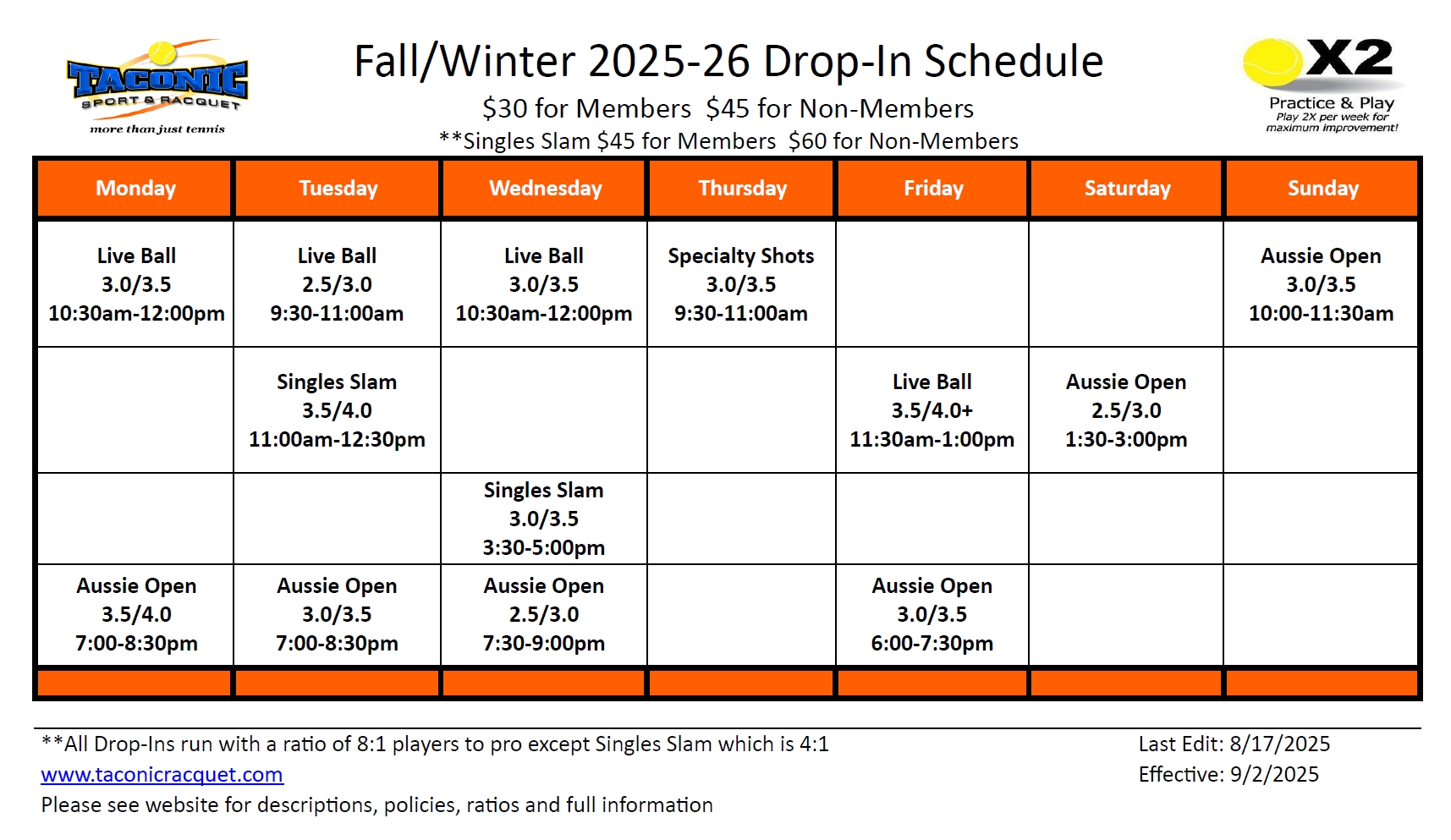 Drop-ins 2025-26 - Taconic Sport & Racquet
